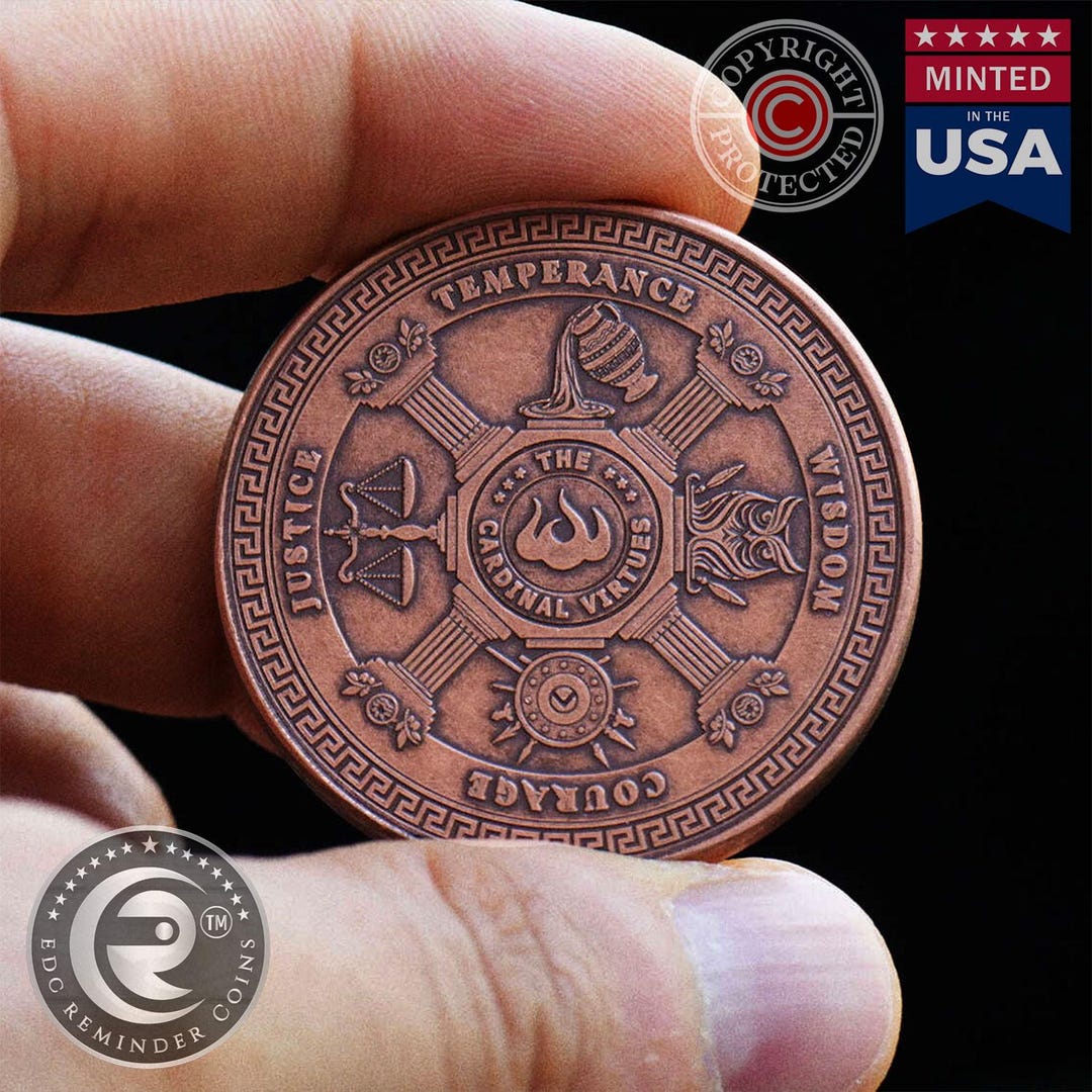 Stoic Virtues Coin: Wisdom, Courage, Justice, Temperance - Antiqued ...