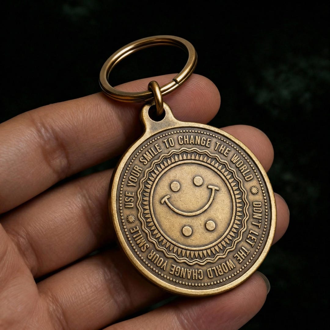 Smile Key Tag: Antique Bronze Finish, Positive Quote Token, Everyday ...