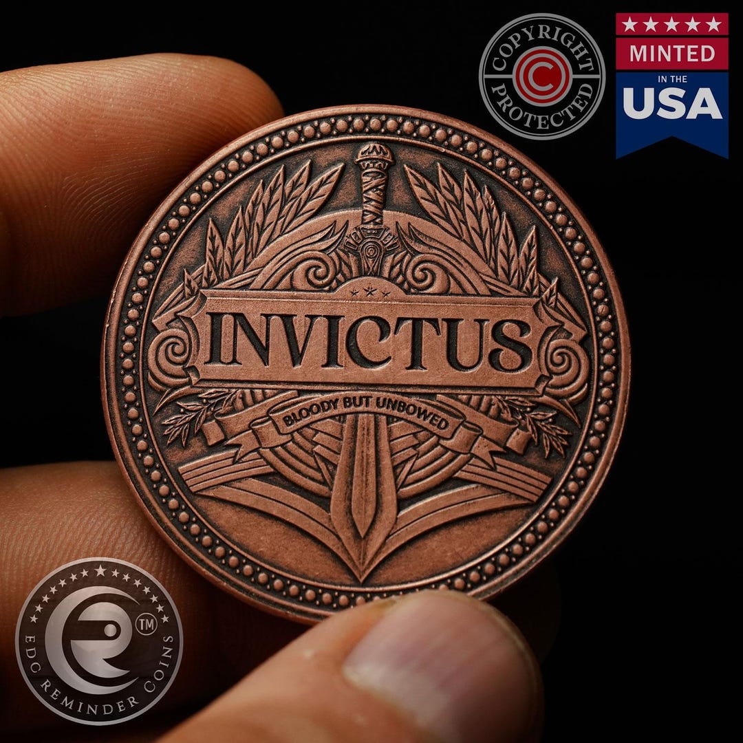 Invictus Coin | EDC Reminder Coins | Latin Quote Medallion | Gift for ...