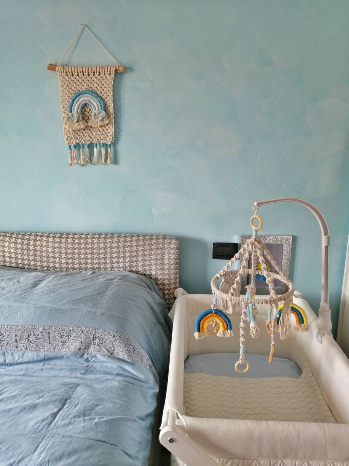 Macrame Blue Baby Carousel, Newborn Baby Rainbow, Macrame Moon, Macrame ...