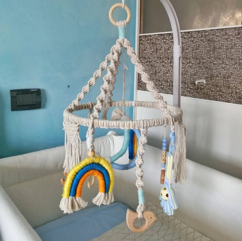 Macrame Blue Baby Carousel, Newborn Baby Rainbow, Macrame Moon, Macrame ...