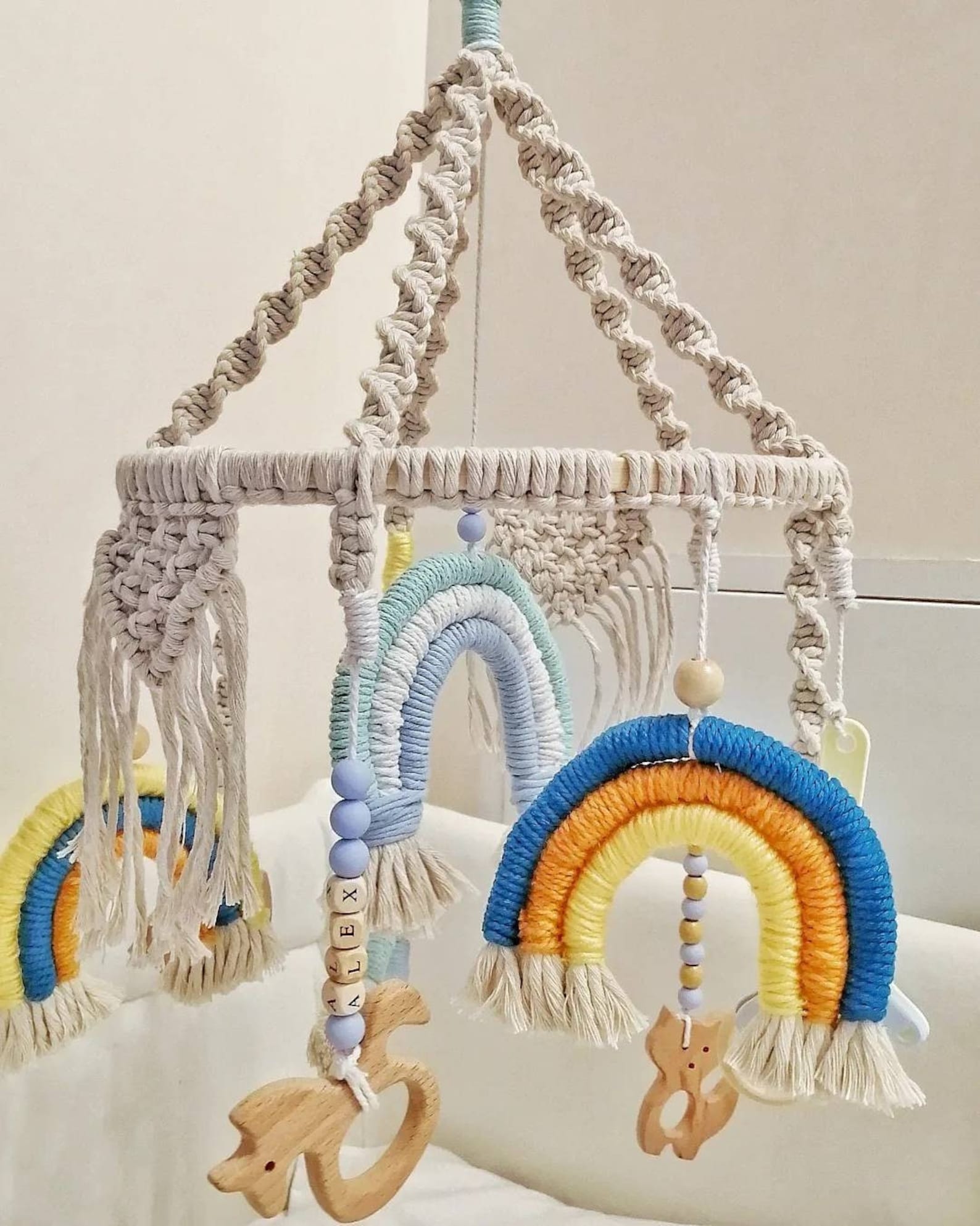Macrame Blue Baby Carousel, Newborn Baby Rainbow, Macrame Moon, Macrame ...