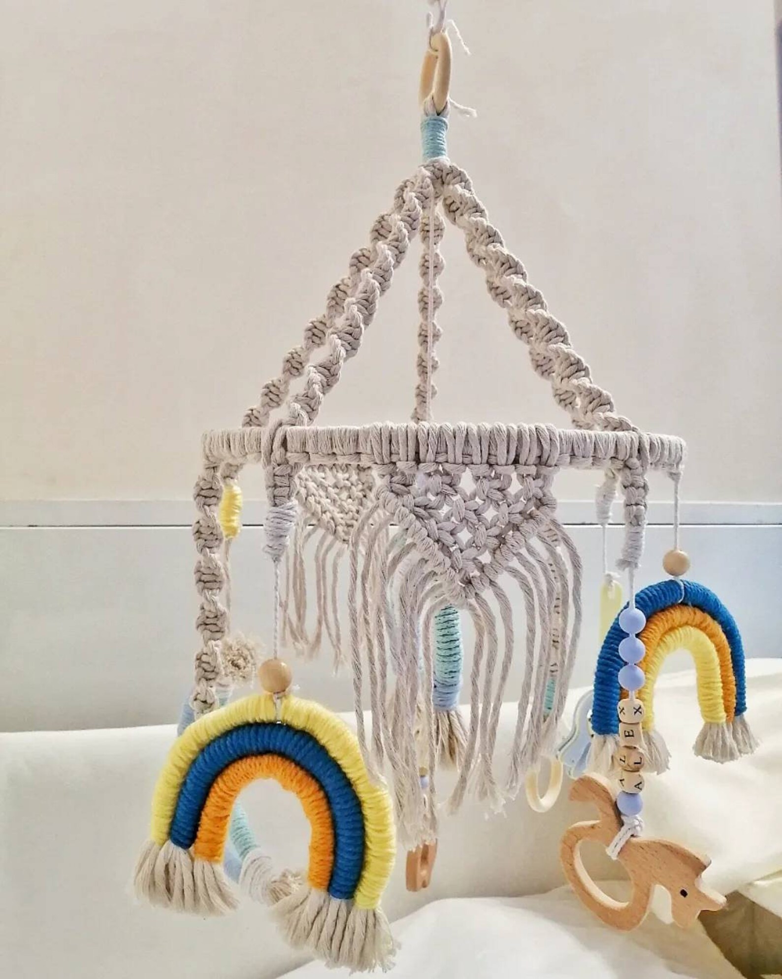 Macrame Blue Baby Carousel, Newborn Baby Rainbow, Macrame Moon, Macrame ...