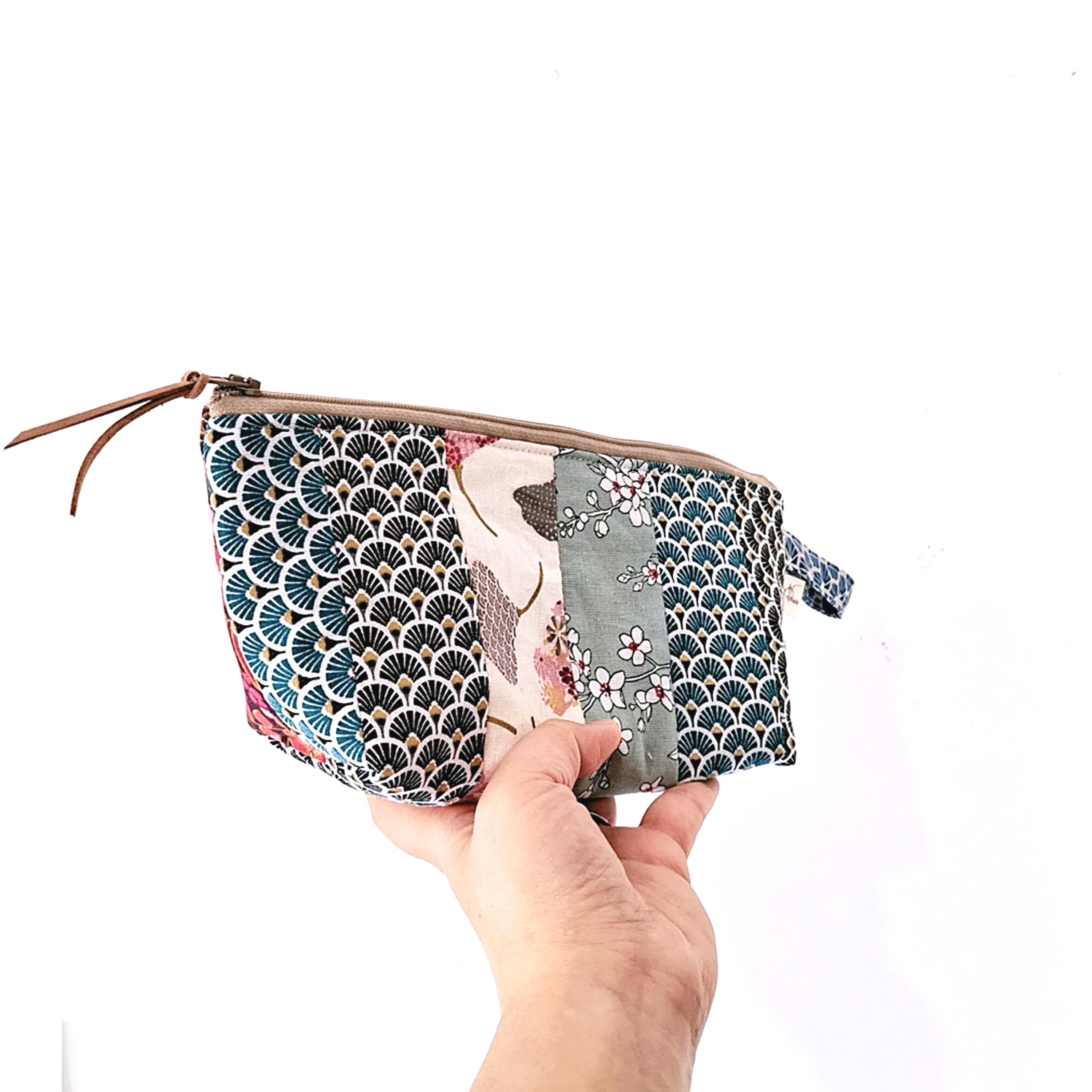 Handmade Floral Cotton Patchwork Pouch: Japanese Fans Unique Cosmetic ...