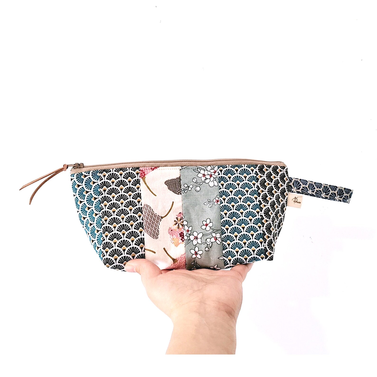 Handmade Floral Cotton Patchwork Pouch: Japanese Fans Unique Cosmetic ...