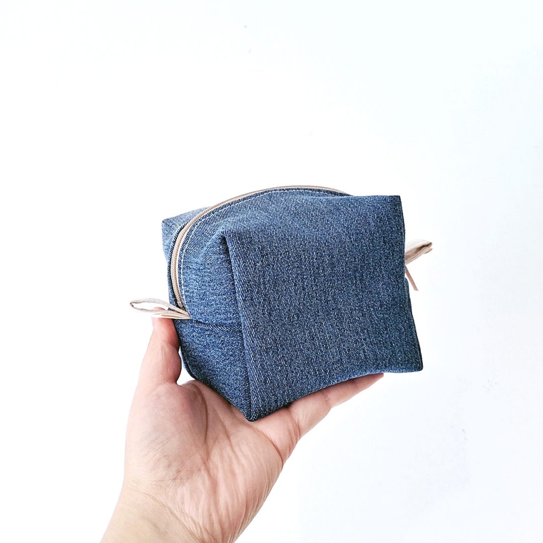 Denim Cosmetic Bag, Upcycled Denim Pouch, Denim Cube Pouch, Handmade ...