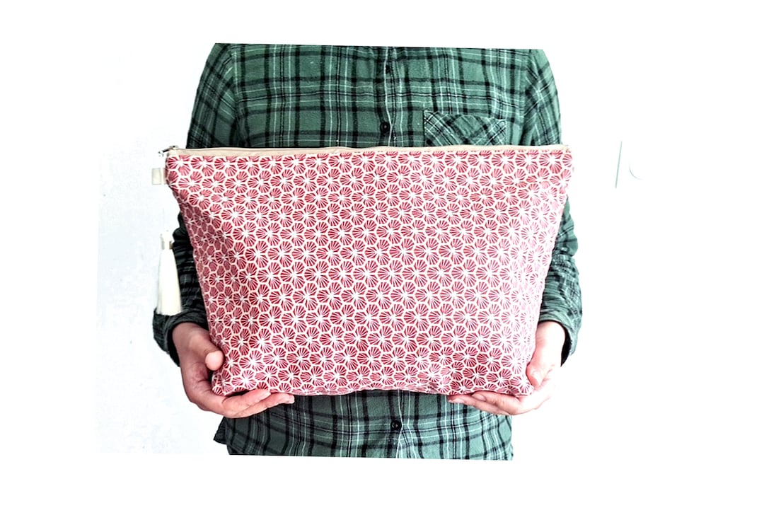 Big Zip Pouch, XL Pouch, Geometric Large Cotton Pouch, Big Toiletry Bag ...
