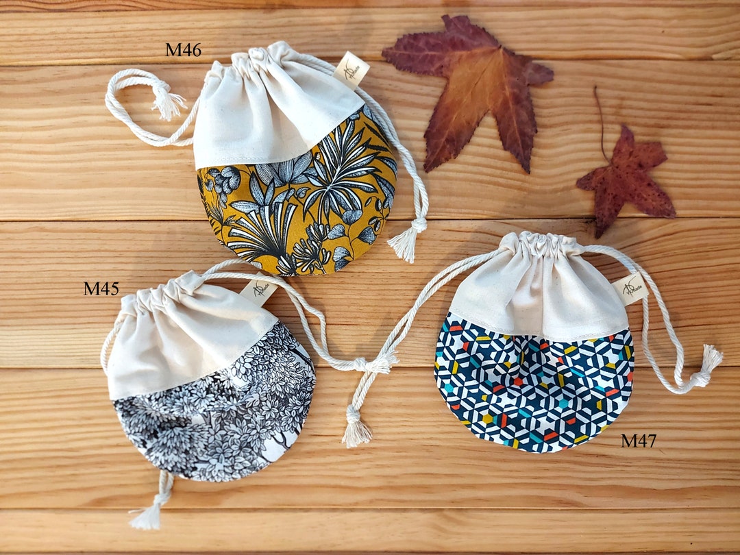 Round Pouch Jewellery Bag Sac Pochon Medium Handmade Cotton Fabric ...