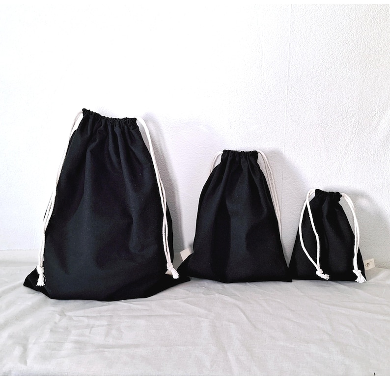 Simple Black Drawstring Bag: Handmade Reusable Birthday Gift Bag ...