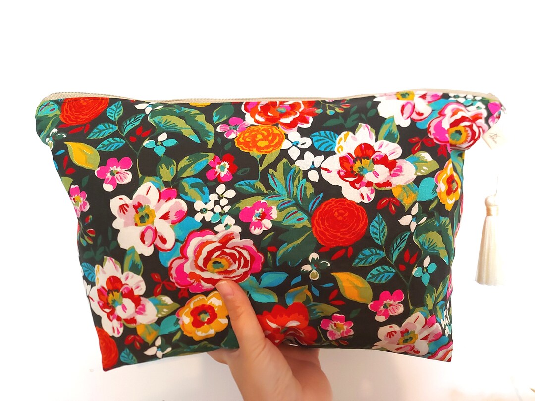 Giant Pouch, Big Cotton Pouch, Floral Zip Pouch, Floral Pouch, Large ...