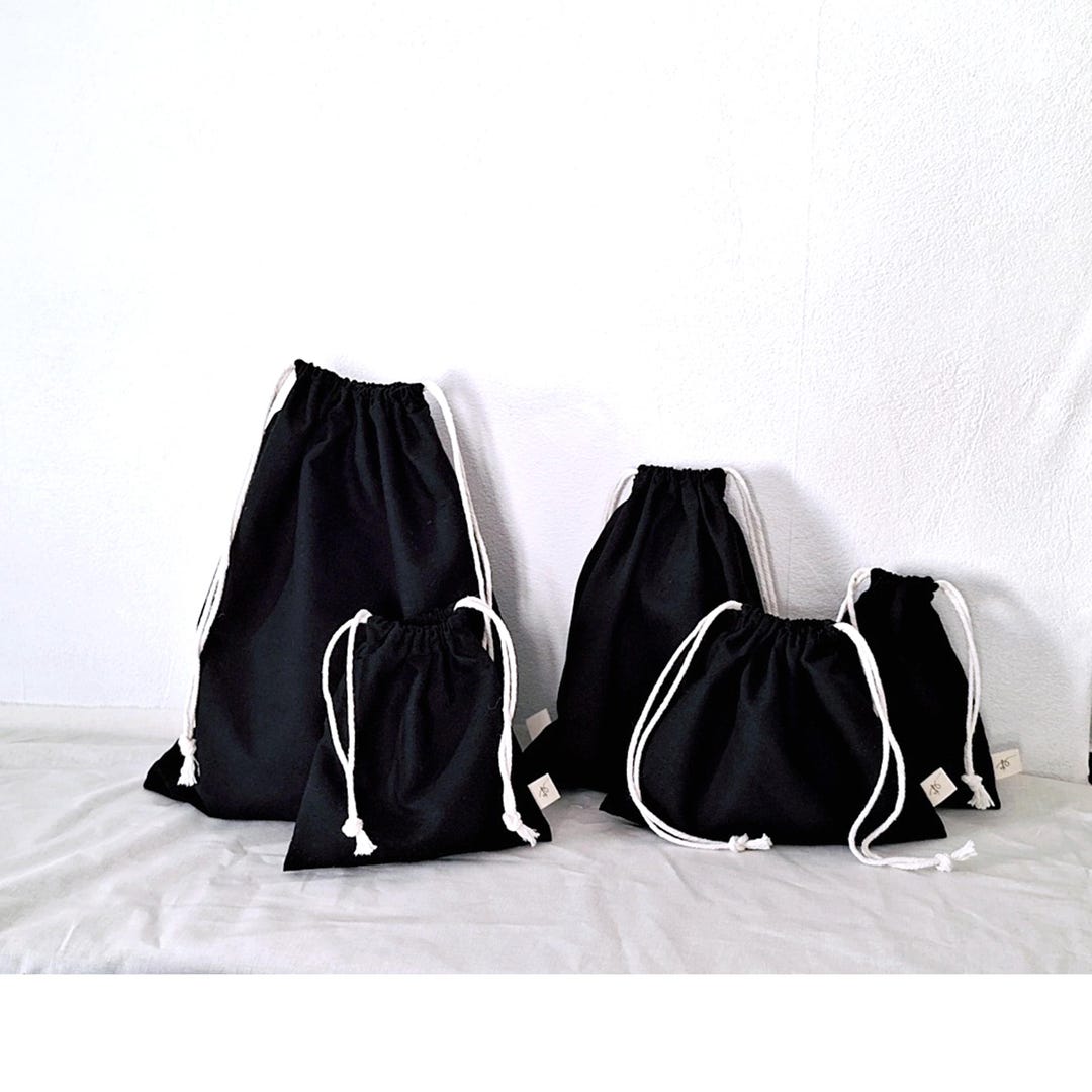 Simple Black Drawstring Bag: Handmade Reusable Birthday Gift Bag ...