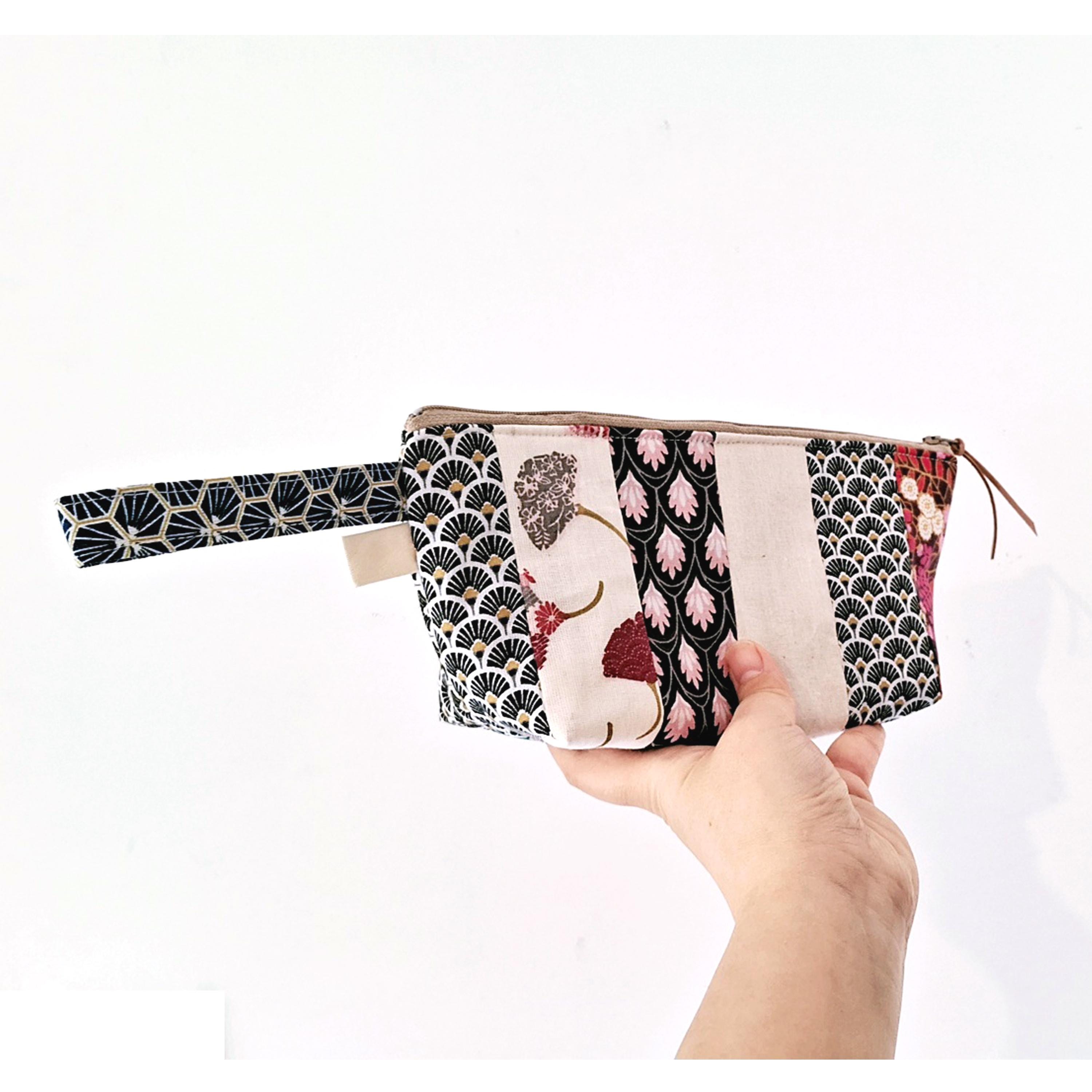 Handmade Floral Cotton Patchwork Pouch: Japanese Fans Unique Cosmetic ...