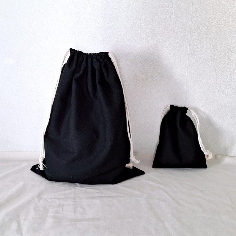Simple Black Drawstring Bag: Handmade Reusable Birthday Gift Bag ...