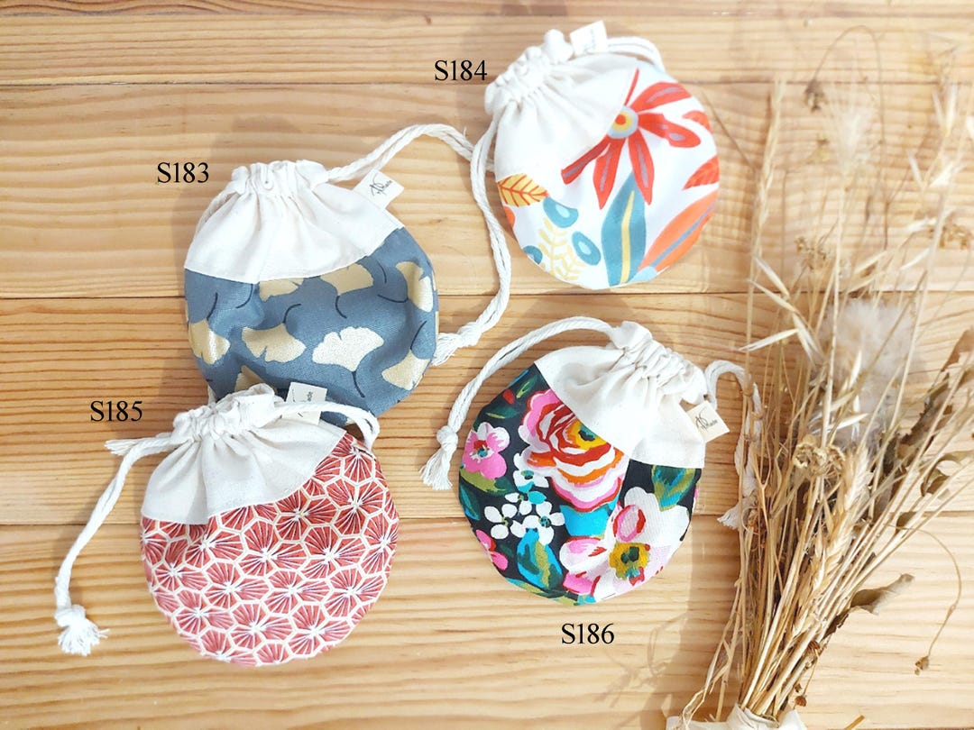 Round Pouch Jewellery Bag - Sac Pochon - Medium Handmade Cotton Fabric ...