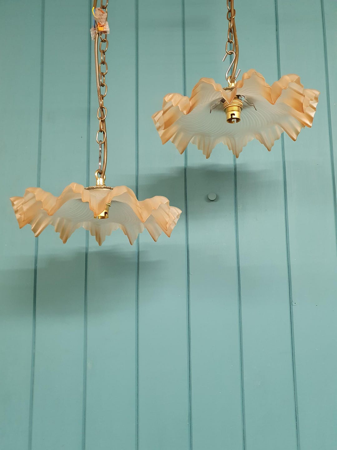 Pair of Antique French Frilly Glass Pendant 11" - Etsy
