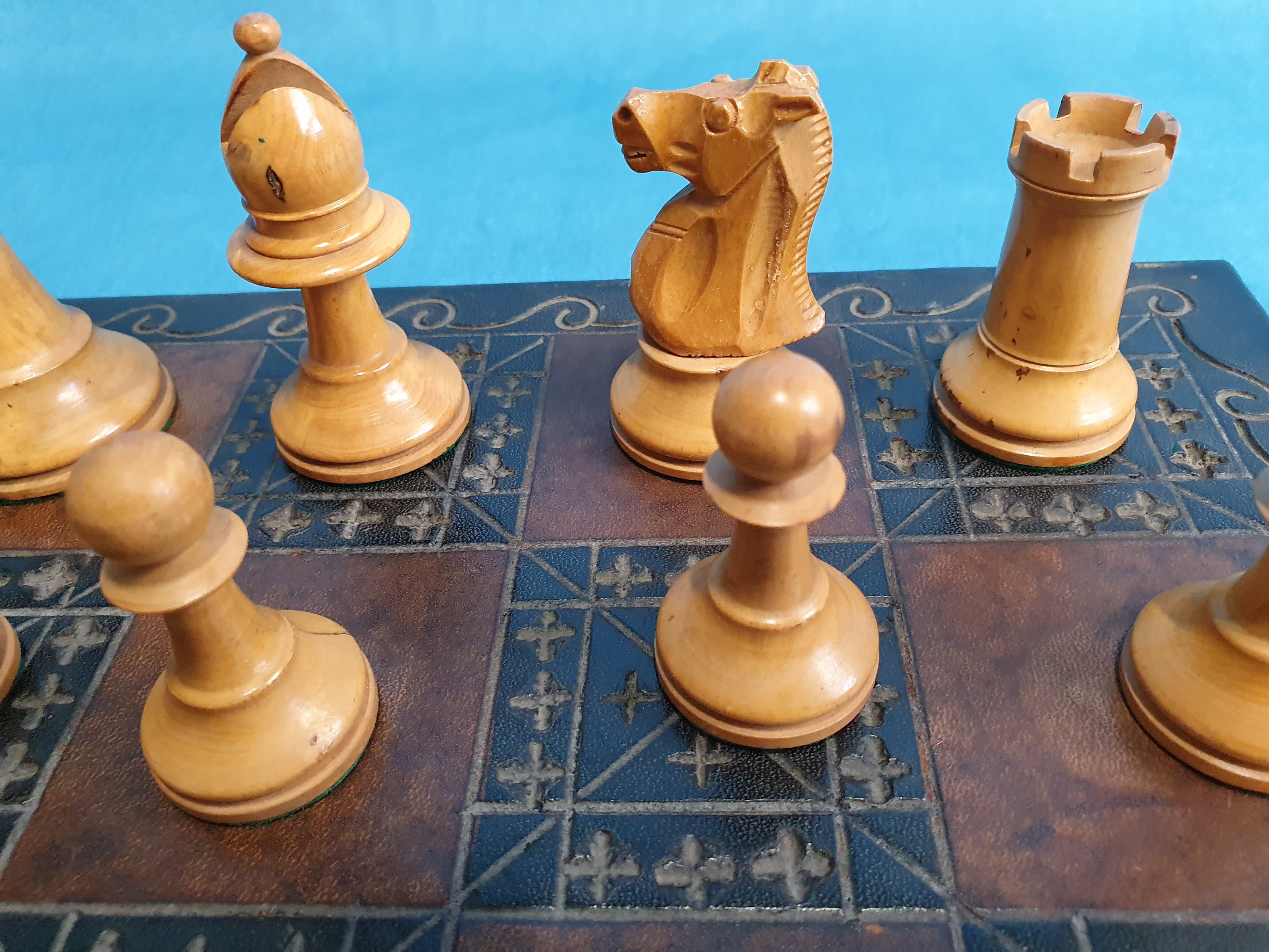 Turn of the Century Chess Set With Leather Board - Etsy