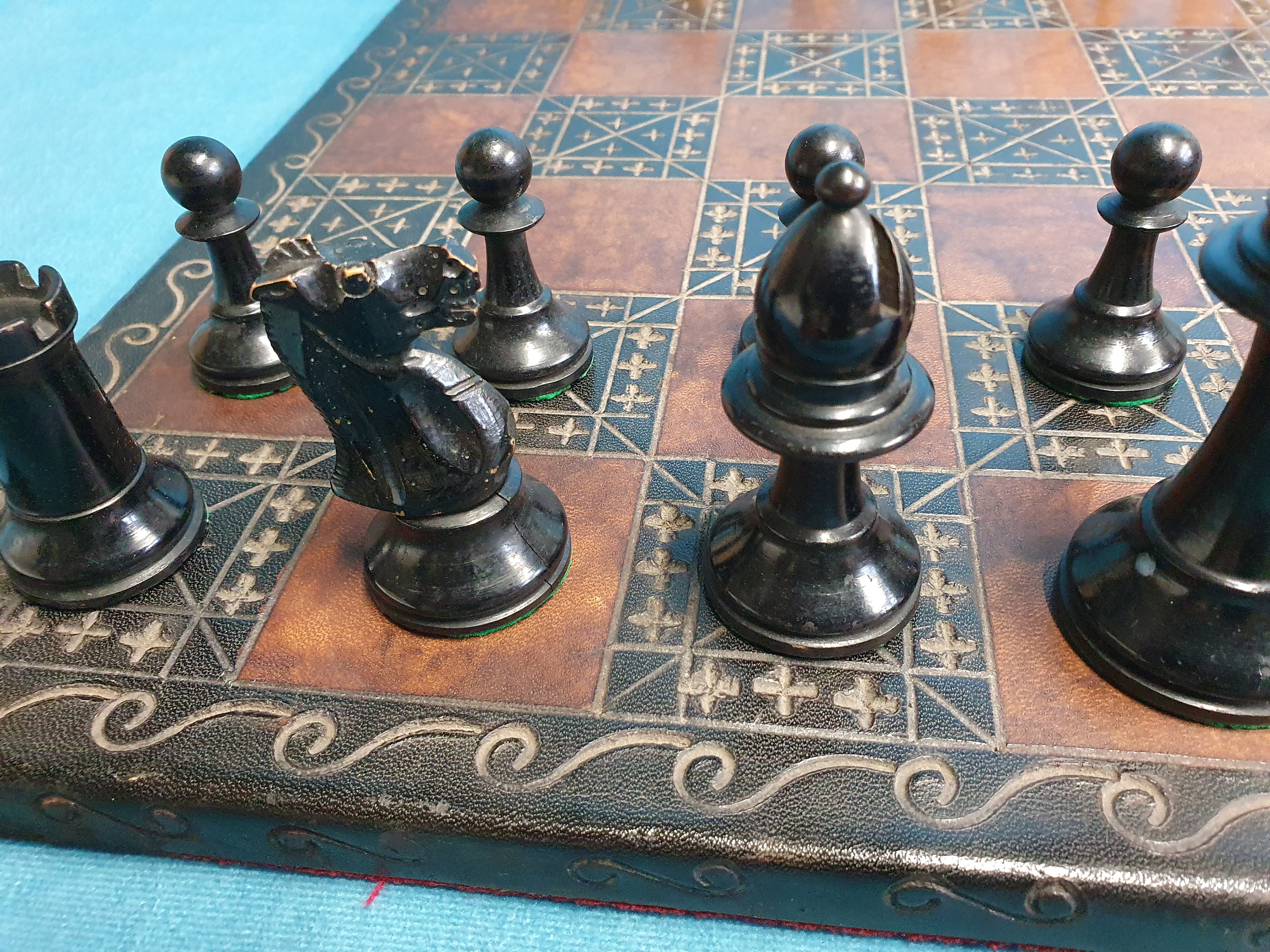 Turn of the Century Chess Set With Leather Board - Etsy
