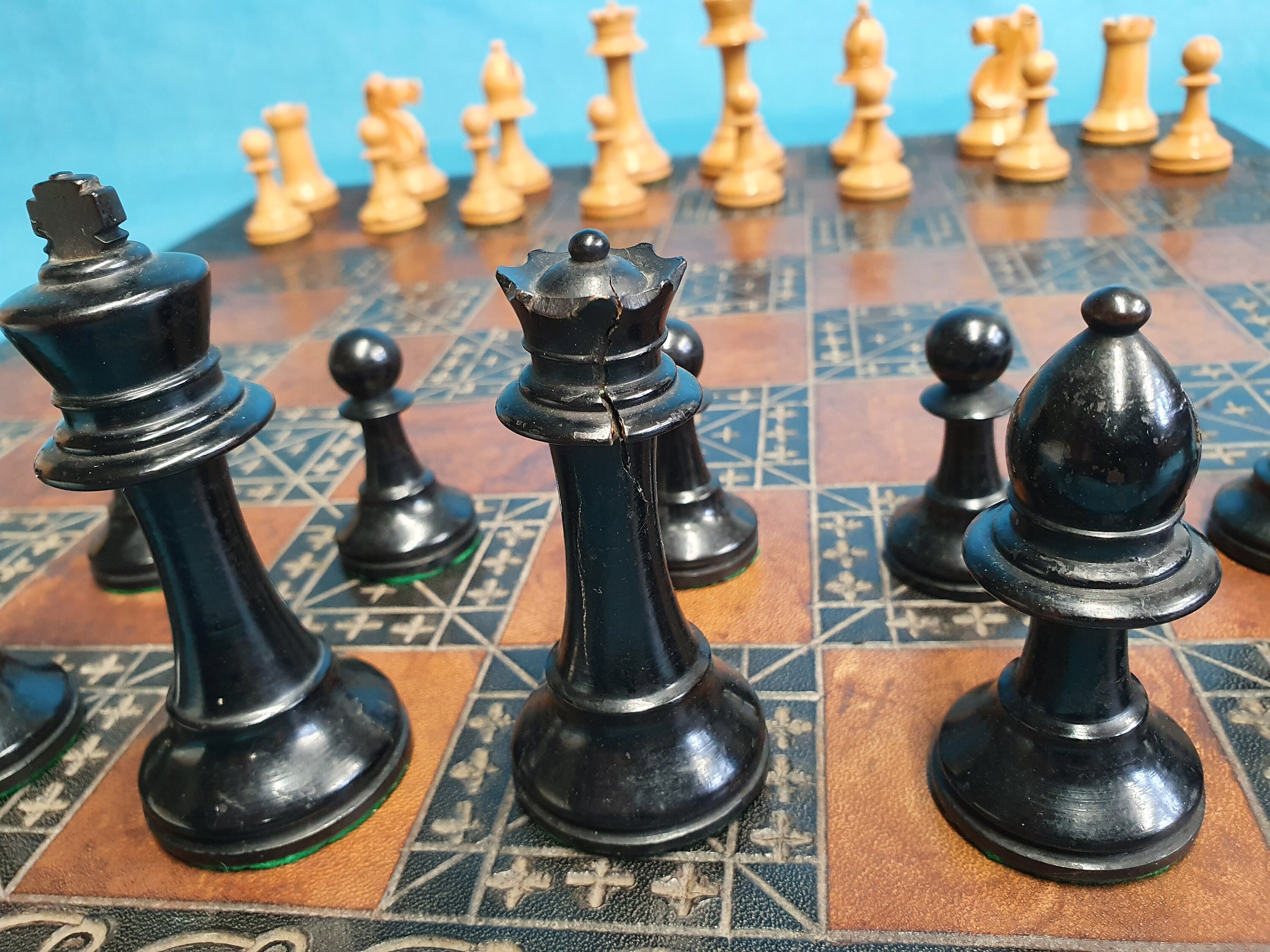 Turn of the Century Chess Set With Leather Board - Etsy