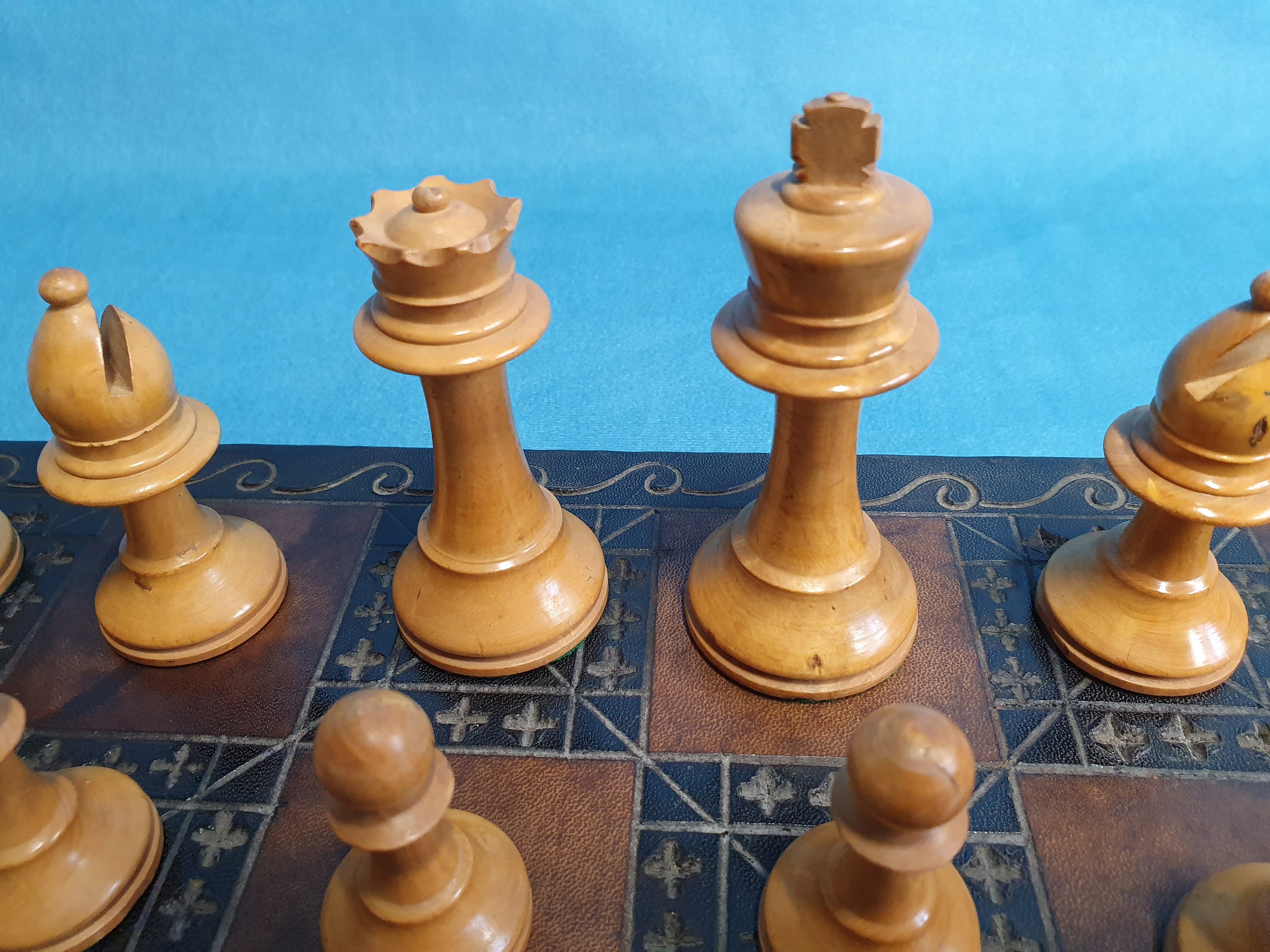 Turn of the Century Chess Set With Leather Board - Etsy