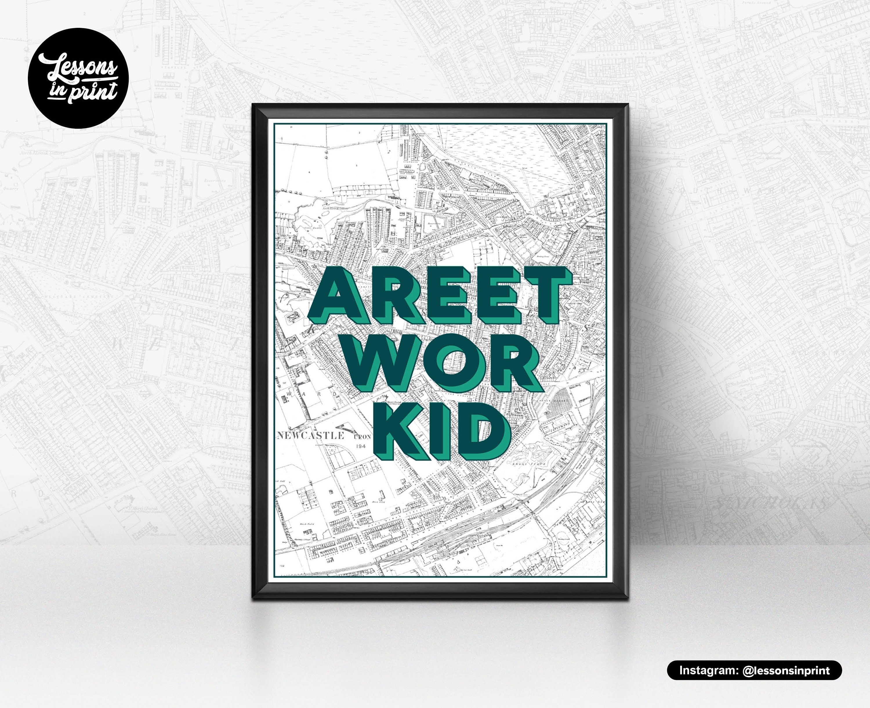 Newcastle Map Print • Areet Print • Geordie Slang Print • Typographic ...