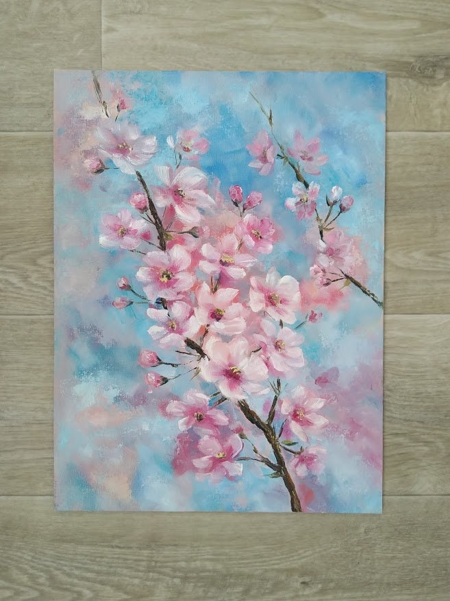 Cherry Blossom Painting Original Floral Oil on Canvas Spring Flowers ...