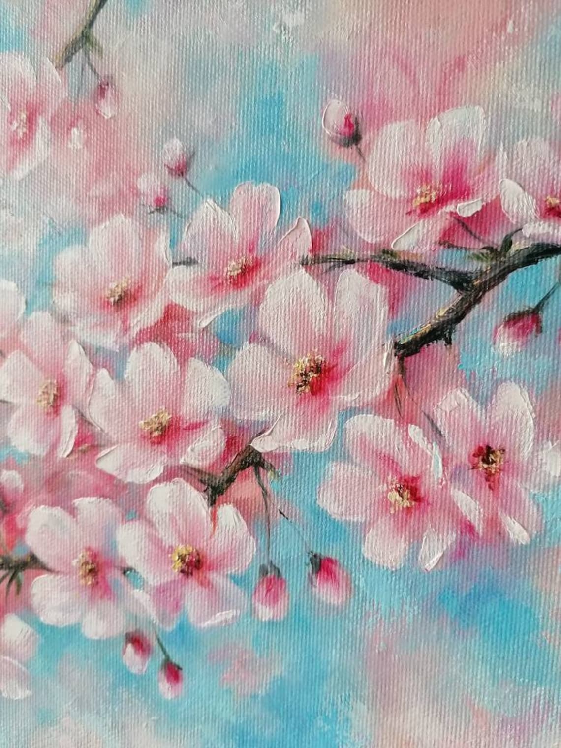 Cherry Blossom Painting Original Floral Oil on Canvas Spring Flowers ...