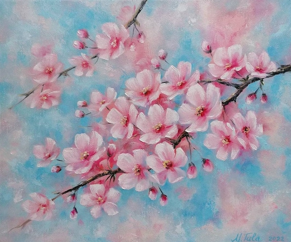 Cherry Blossom Painting Original Floral Oil on Canvas Spring | Etsy