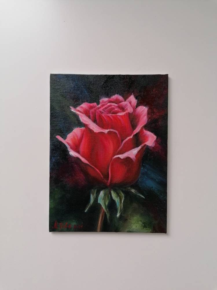 Red Rose on Dark Oil Painting Original Small Painting Fine Art - Etsy