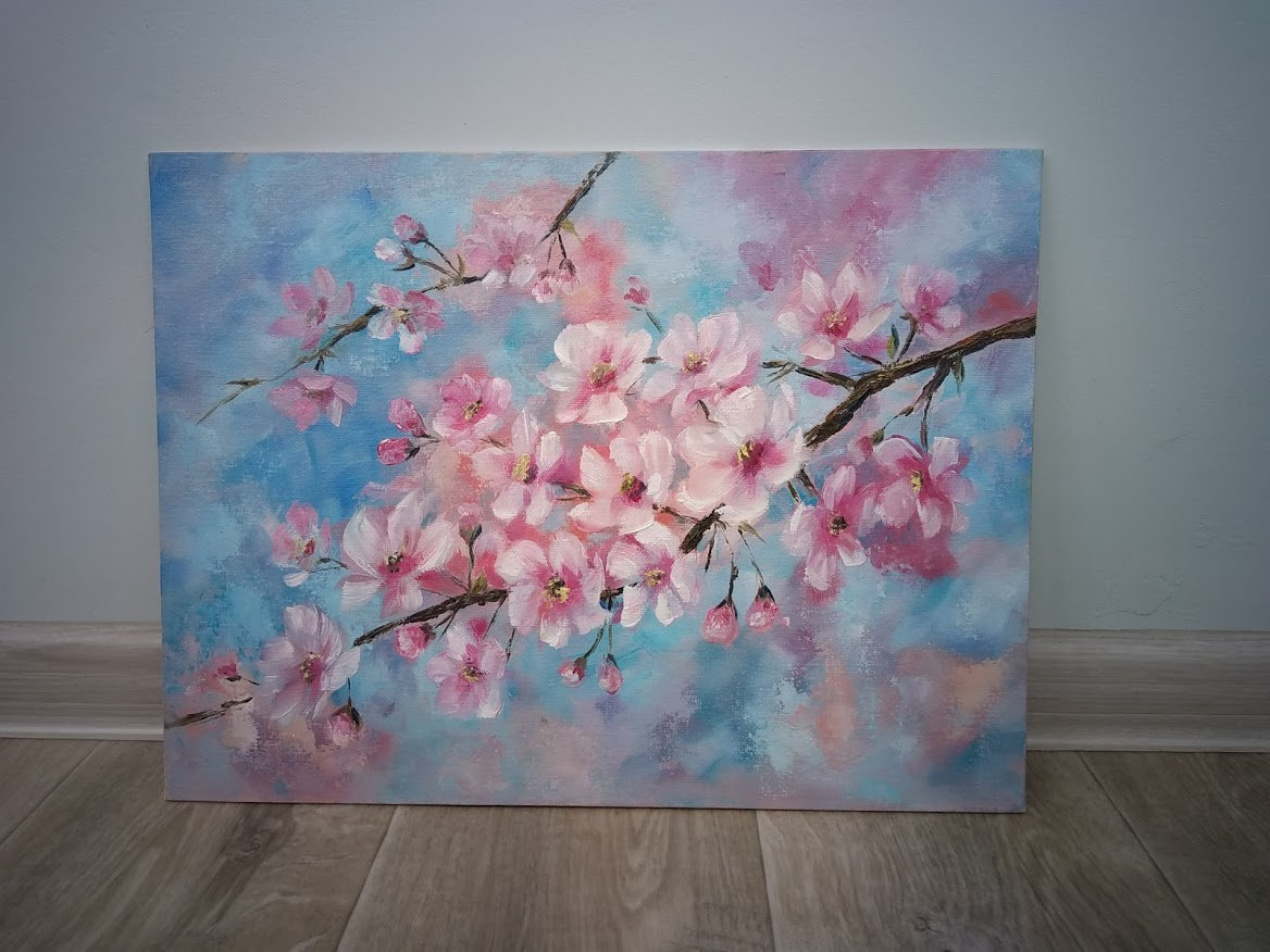 Cherry Blossom Painting Original Floral Oil on Canvas Spring Flowers ...