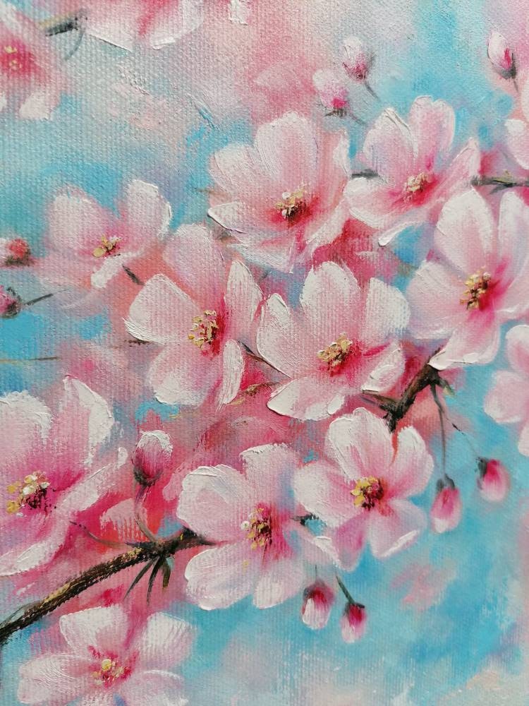 Cherry Blossom Painting Original Floral Oil on Canvas Spring Flowers ...