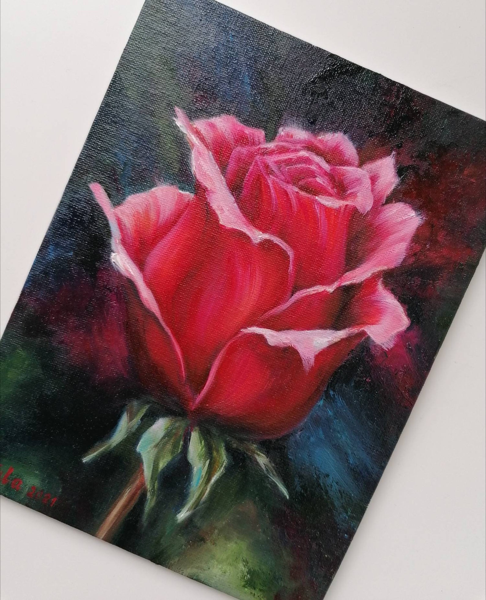 Red Rose on Dark Oil Painting Original Small Painting Fine Art - Etsy