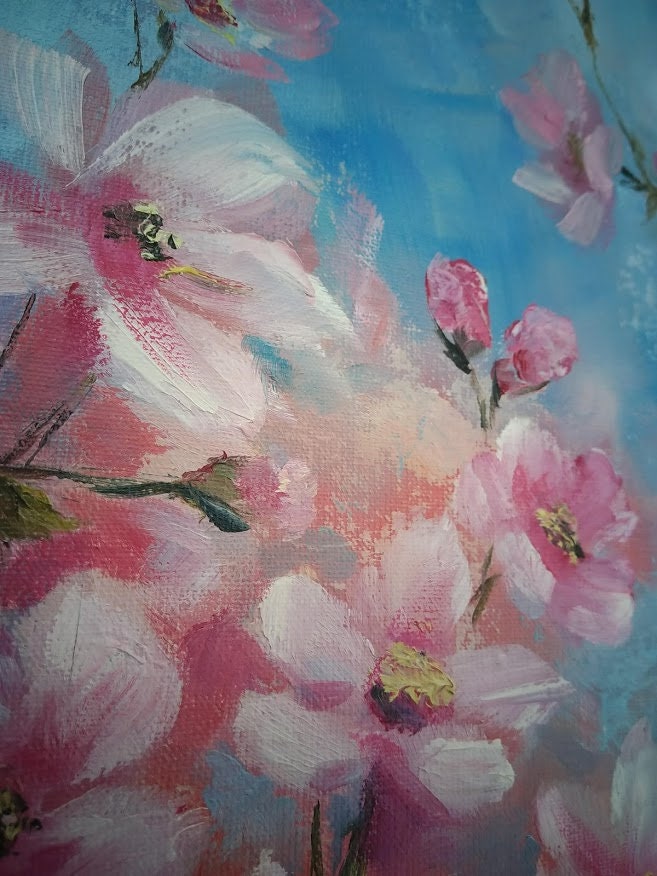Cherry Blossom Painting Original Floral Oil on Canvas Spring Flowers ...