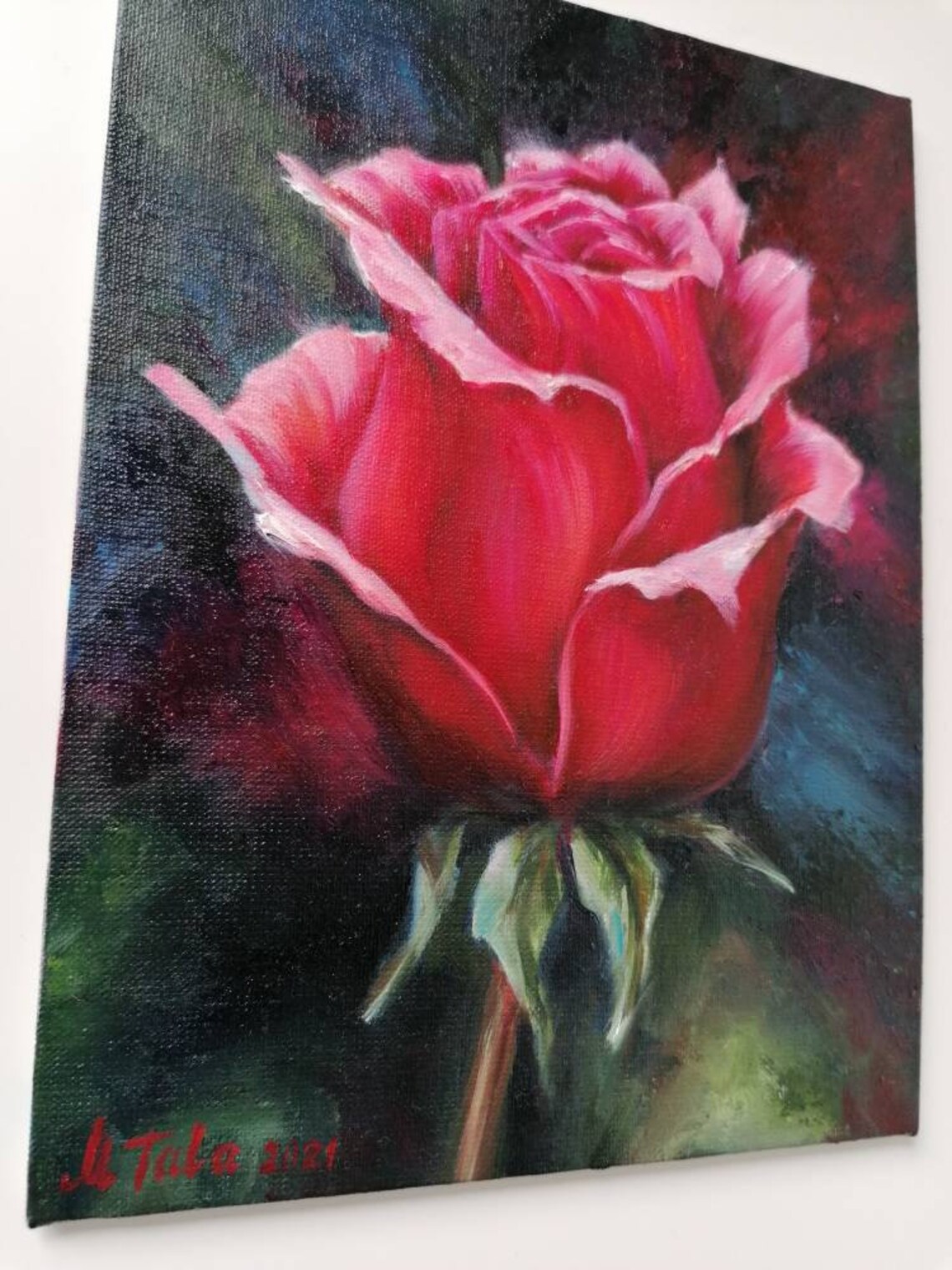 Red Rose on Dark Oil Painting Original Small Painting Fine Art - Etsy