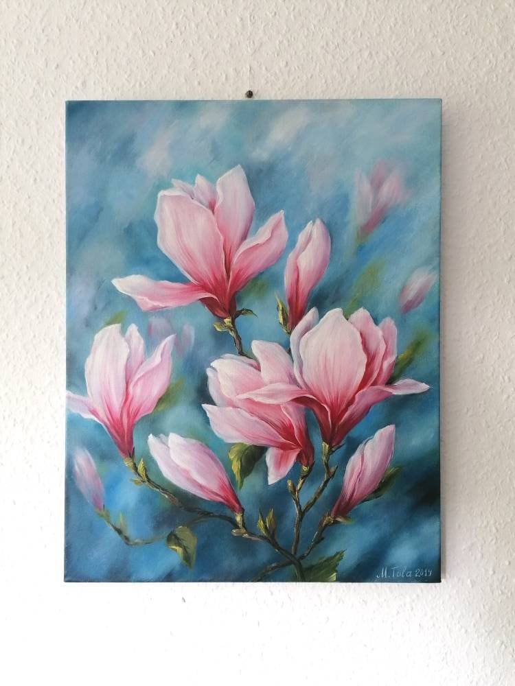 Magnolien Gemälde Öl auf Leinwand Original Blüten Gemälde Wandkunst ...