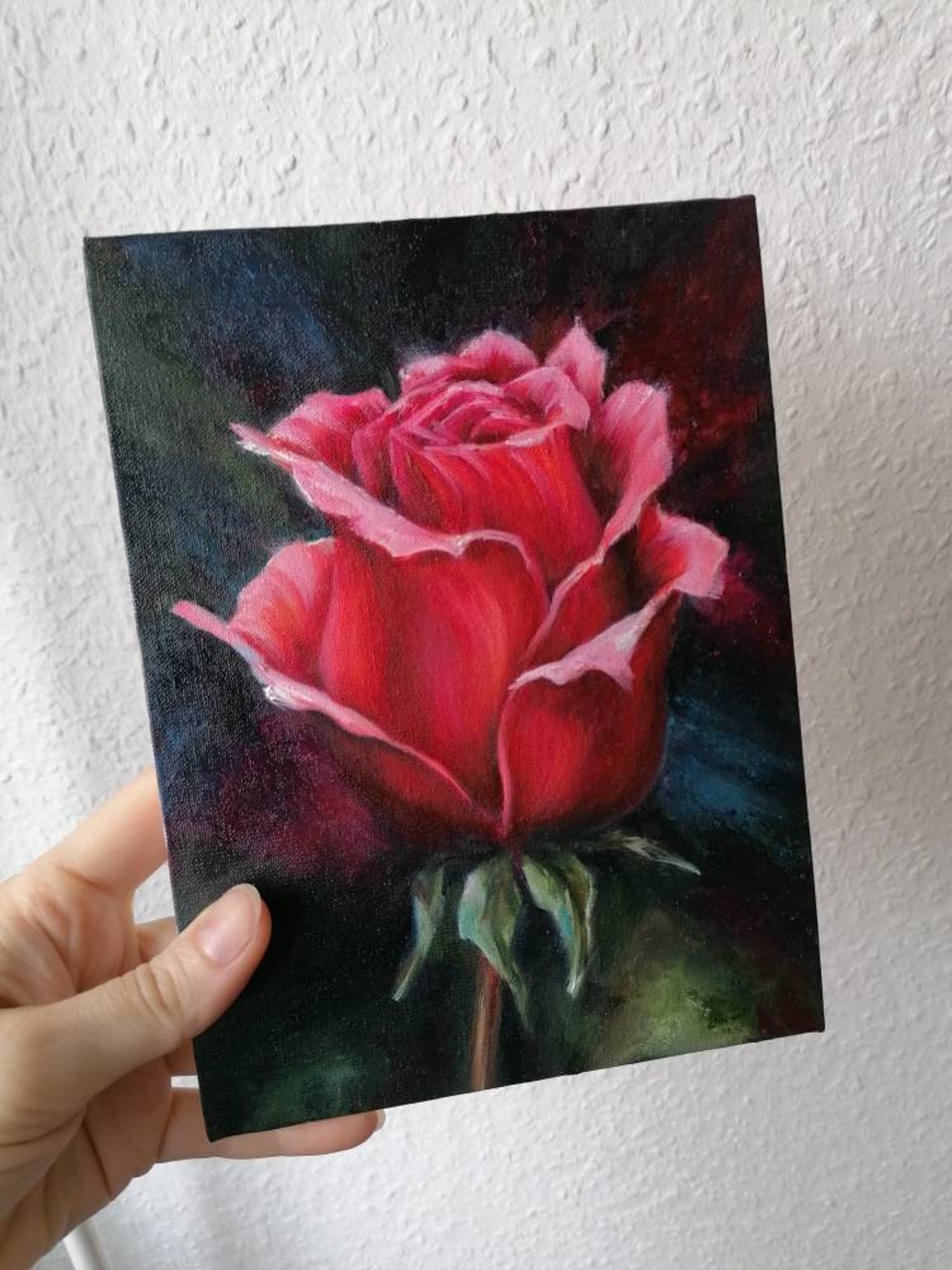Red Rose on Dark Oil Painting Original Small Painting Fine Art - Etsy