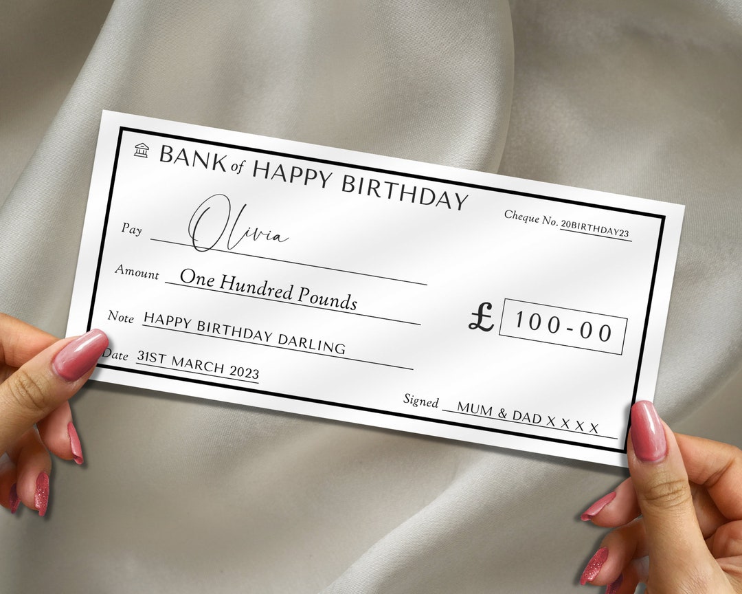 Personalised Birthday Cheque ,personalised Cheque ,money for Birthday ...