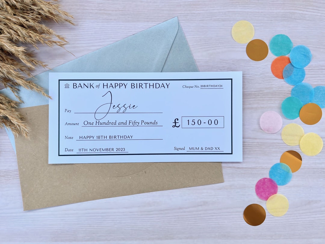 Personalised Birthday Cheque ,personalised Cheque ,money for Birthday ...
