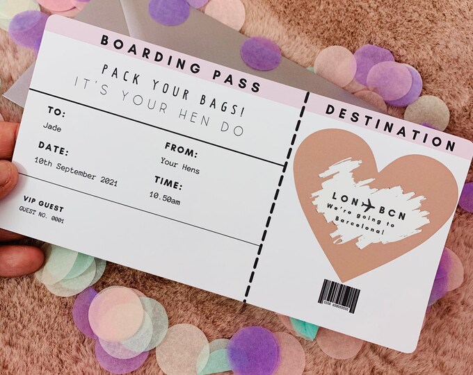 Hen Do Invite for Bride, Boarding Pass, Scratch Reveal Card, Hen Do ...