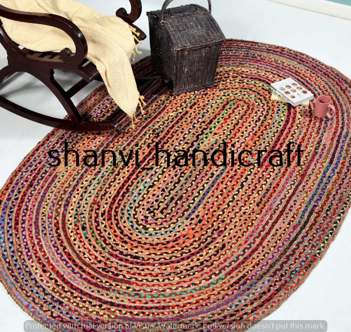 Indian Hand Braided Bohemian Cotton Chindi Area Rug Multi Color Home ...