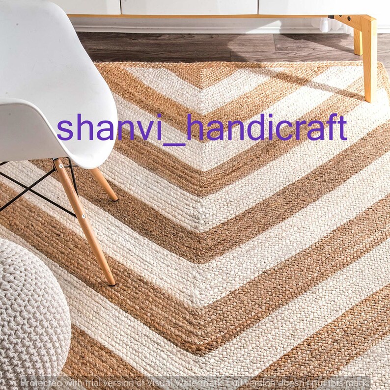 Braided Natural Indian Jute Rug Rag Beige Color Floor Decor Rugs Hand ...