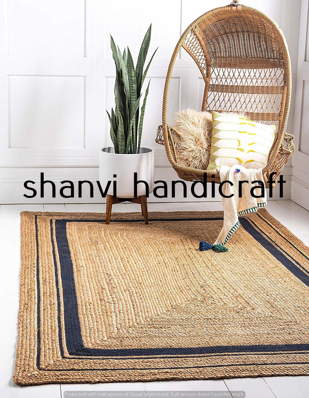 2x2, 3x3, 4x4, 5x5, 6x6, 7x7 and 8x8 Hand Braided Square Jute Rug Rag ...