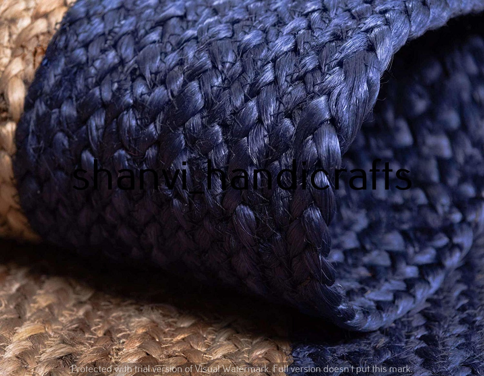 Handwoven Indian Bohemian Braided Jute Runner Rug Area Rug Blue & Beige ...