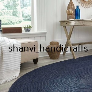 Hand Braided Bohemian Blue Color Jute Area Rug Blue Color Home | Etsy