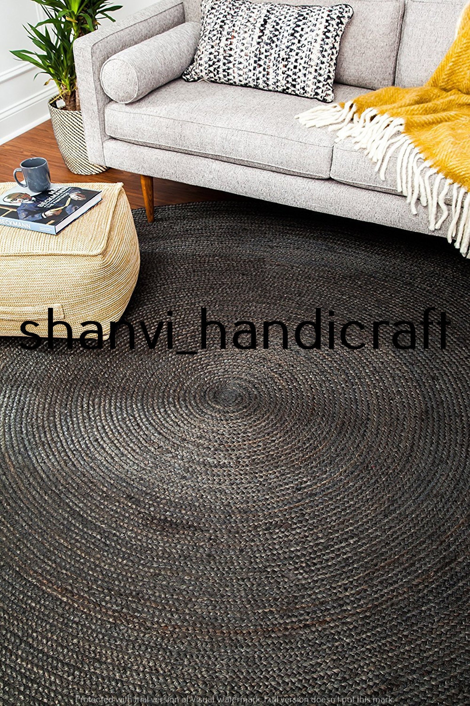 Black Colour Braided Rug Bohemian Decor Indian Round Rug Home Decor Rug ...
