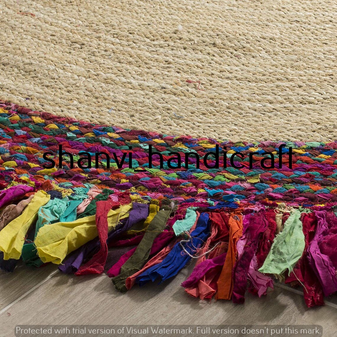 Braided Rug Jute Chindi Bohemian Decor Indian Jute Decorative Round Rug ...