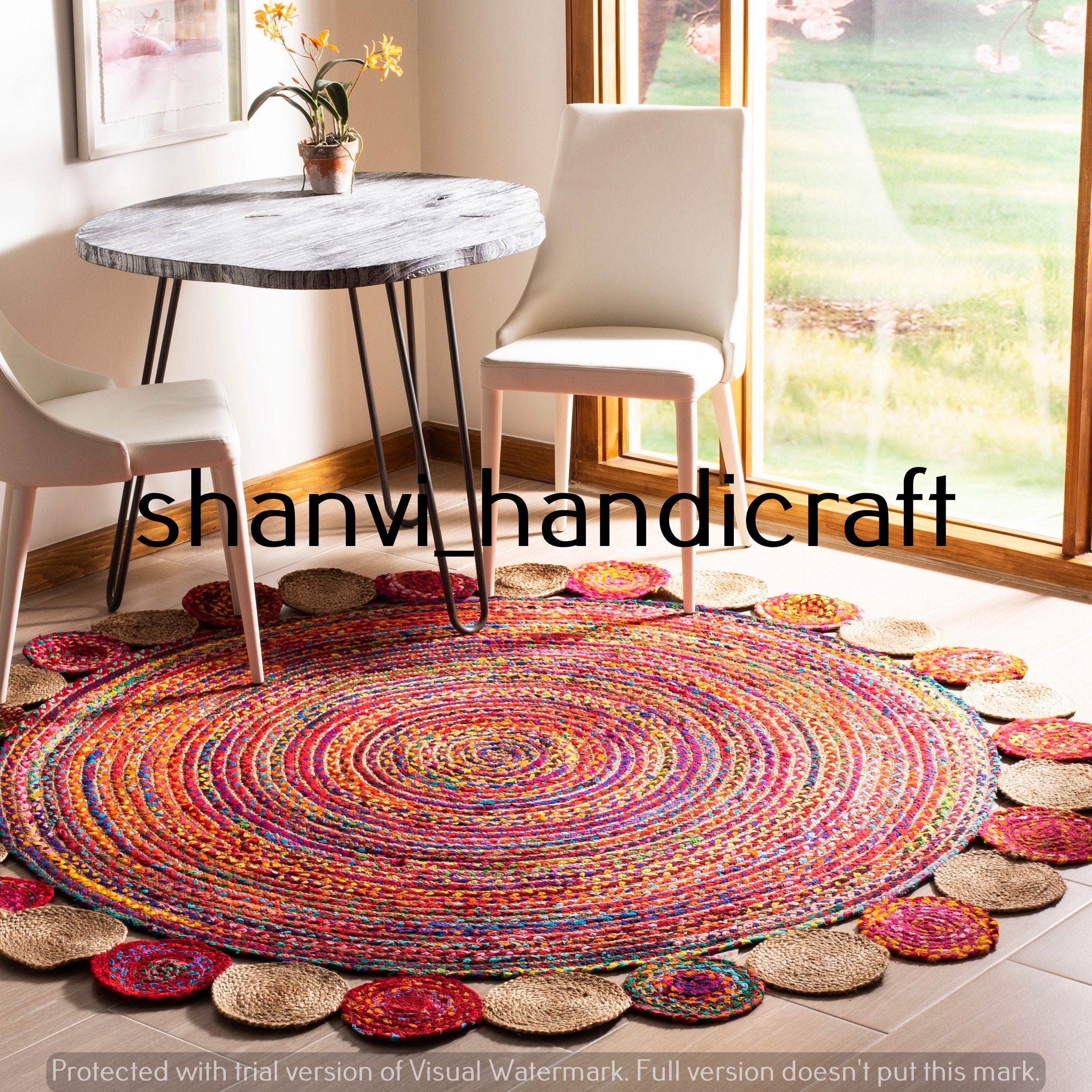 Bohemian Braided Rug Jute Cotton Indoor Indian Jute Round Rug Home ...