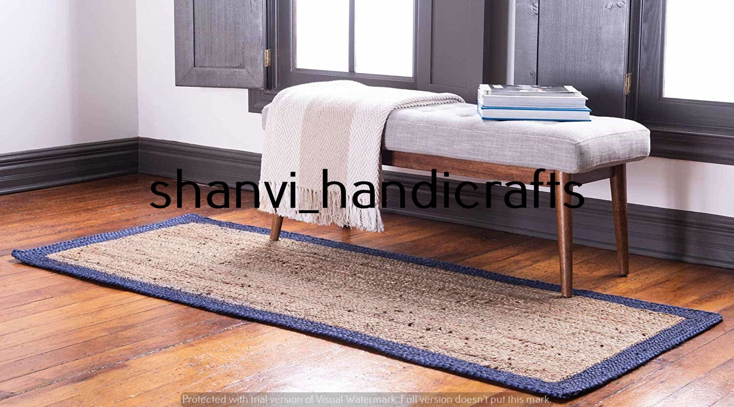 Handwoven Indian Bohemian Braided Jute Runner Rug Area Rug Blue & Beige ...