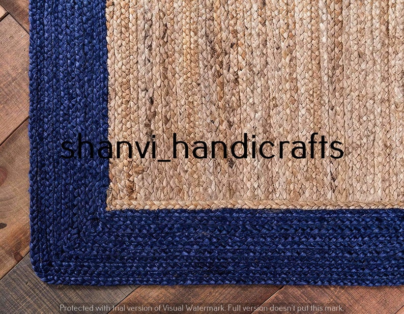 Handwoven Indian Bohemian Braided Jute Runner Rug Area Rug Blue & Beige ...