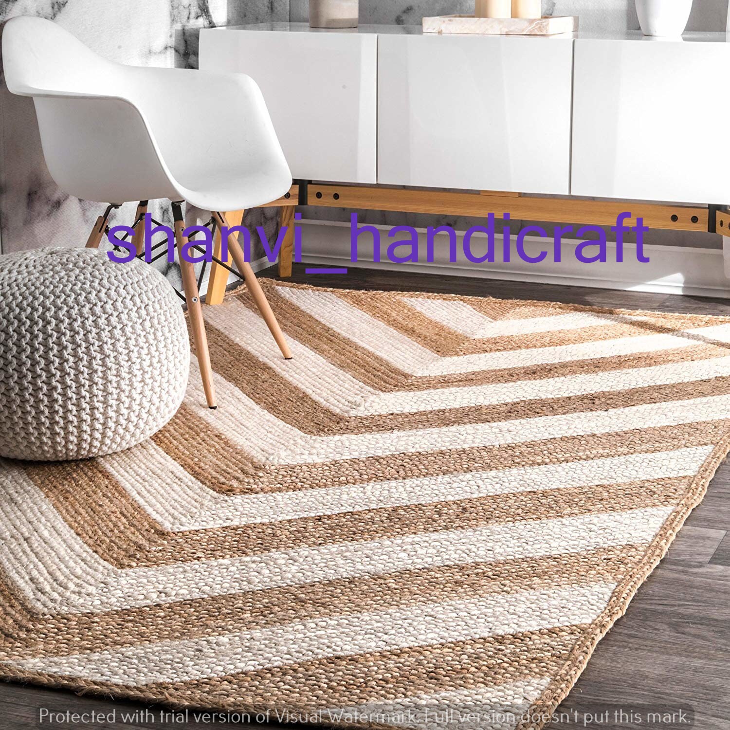 Braided Natural Indian Jute Rug Rag Beige Color Floor Decor Rugs Hand ...