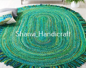 Hand Braided Bohemian Colorful Cotton Chindi Area Rug Multi - Etsy